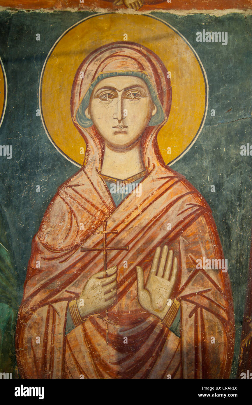 Byzantine fresco in a painted barn-roofed Greek Orthodox church, UNESCO ...