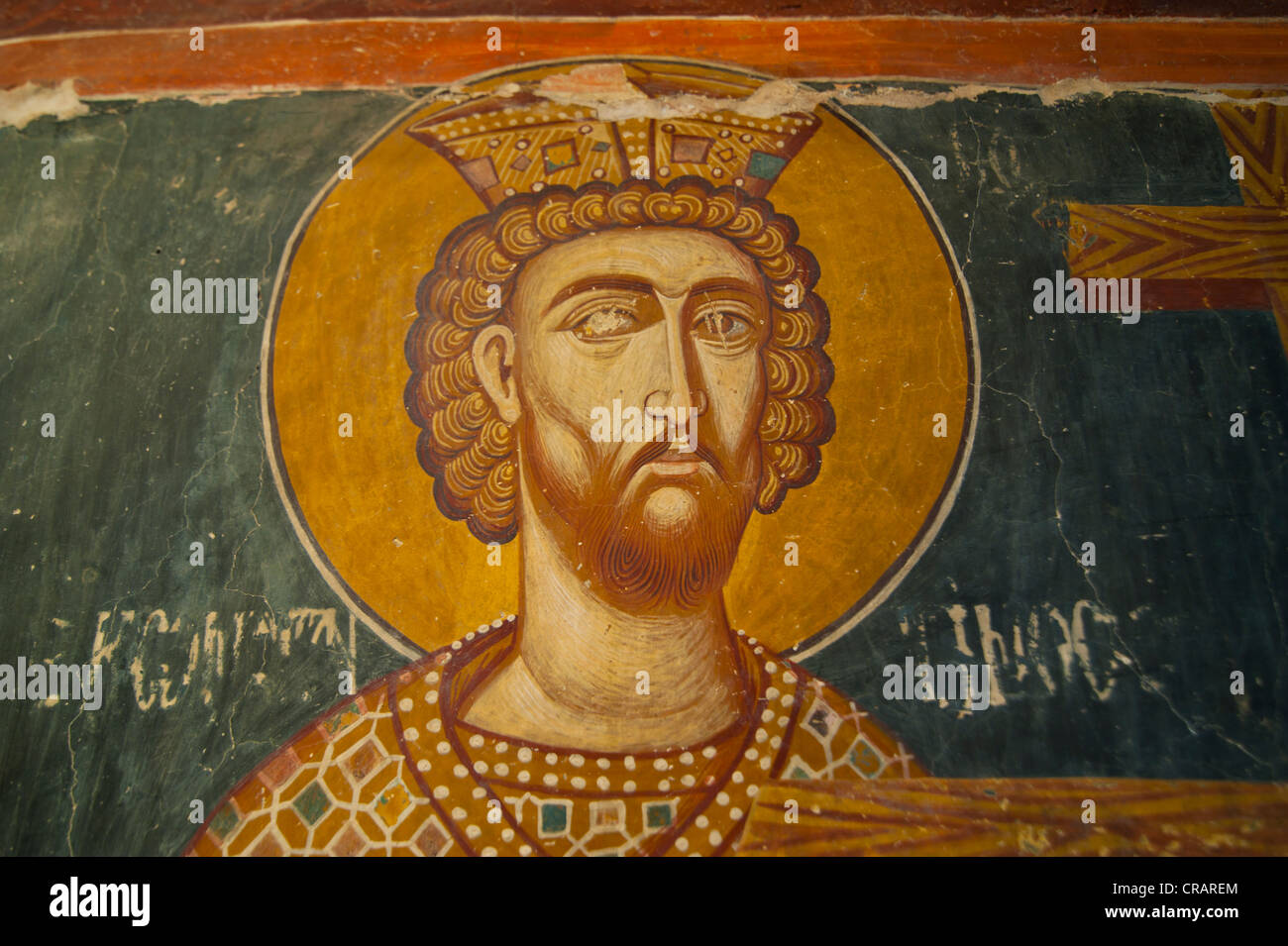 Byzantine fresco in a painted barn-roofed Greek Orthodox church, UNESCO ...