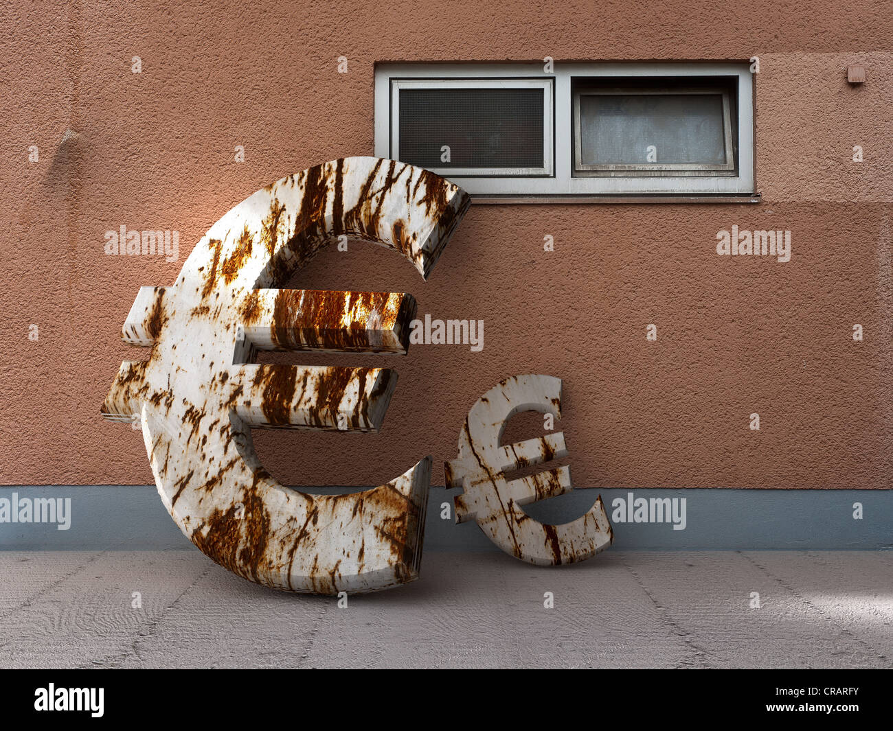 Rusty metal euro symbols leaning against a wall Stock Photo - Alamy