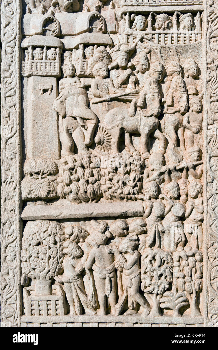 Relief depicting the life of Buddha, stupas of Sanchi, UNESCO World ...