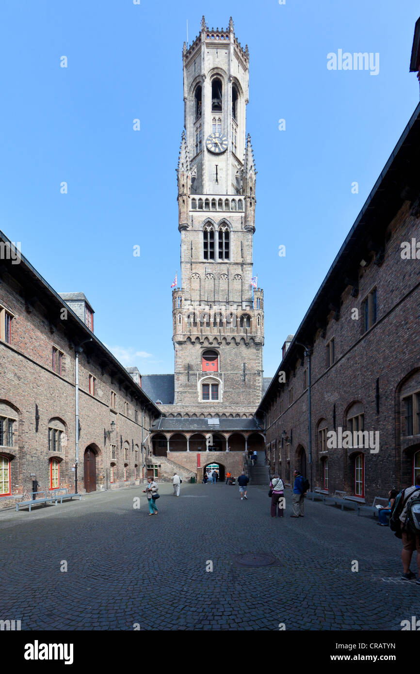 Belfry or bell tower of Belfort, Grote Markt market square, historic ...