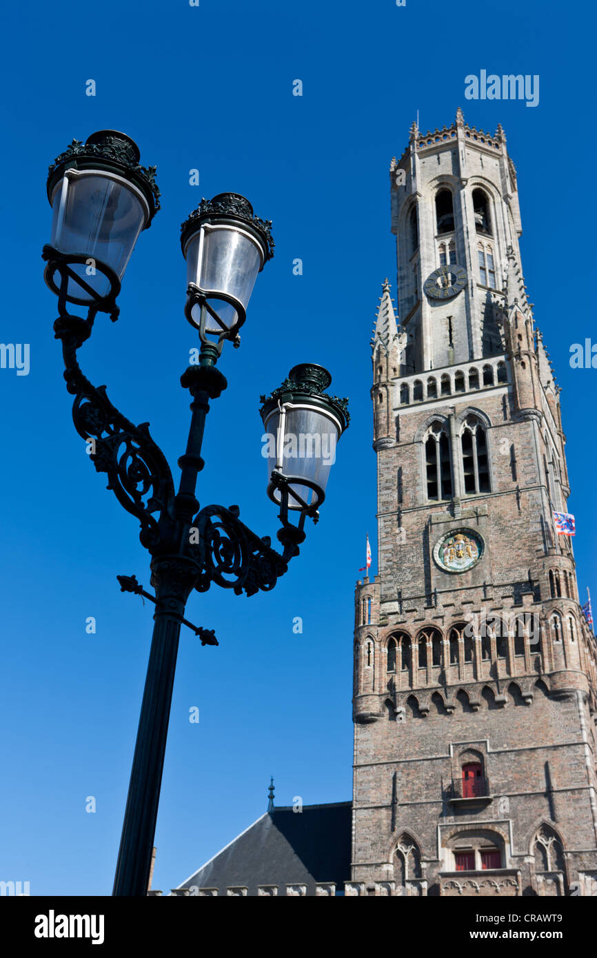 Belfort belfry or bell tower, Grote Markt market square, historic town ...