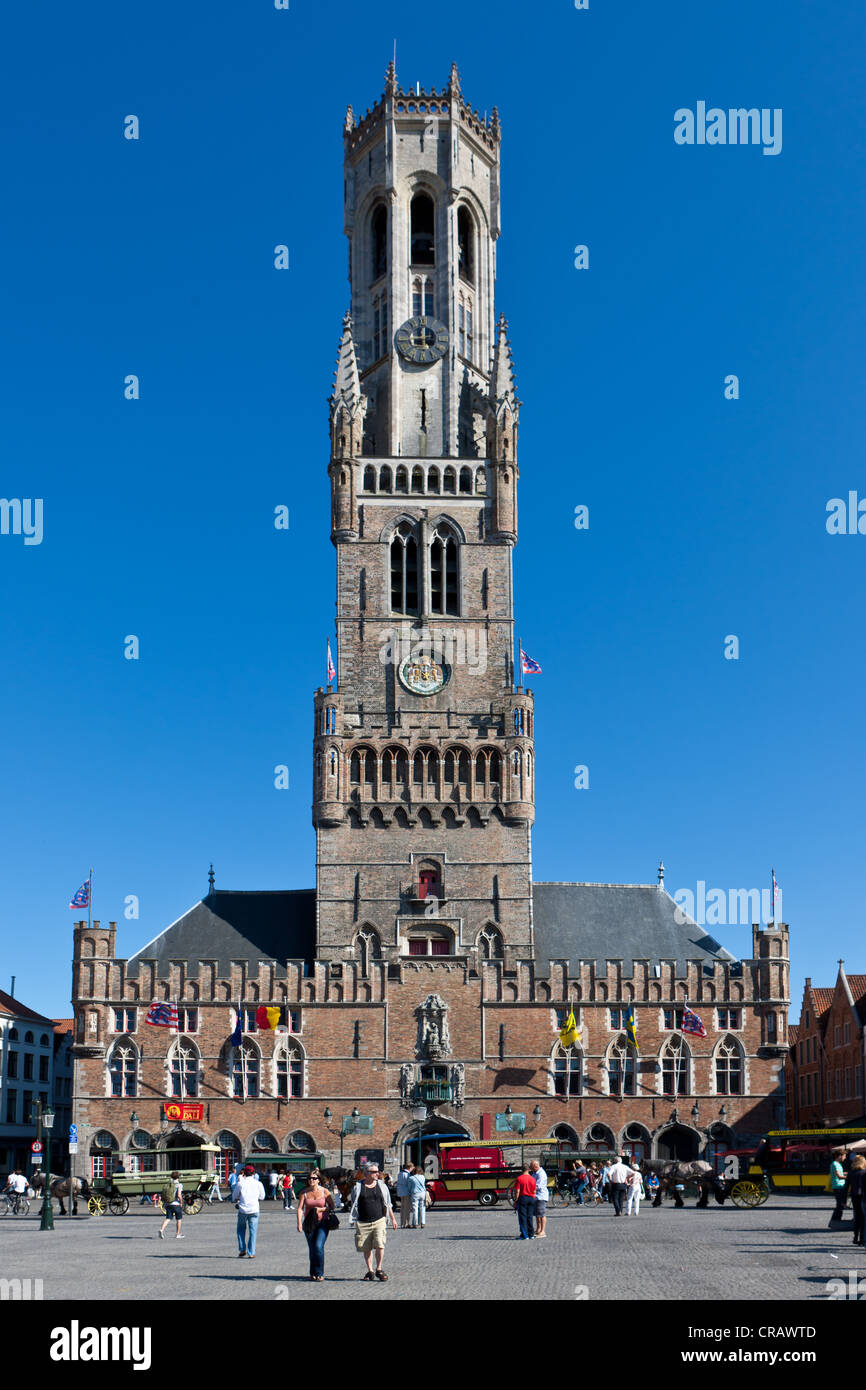Belfort belfry or bell tower, Grote Markt market square, historic town ...