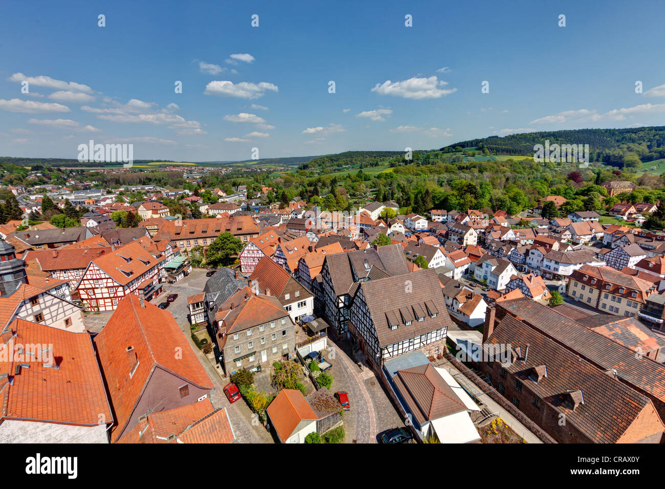 View from Hinterburg Castle over the historic town centre of Schlitz ...