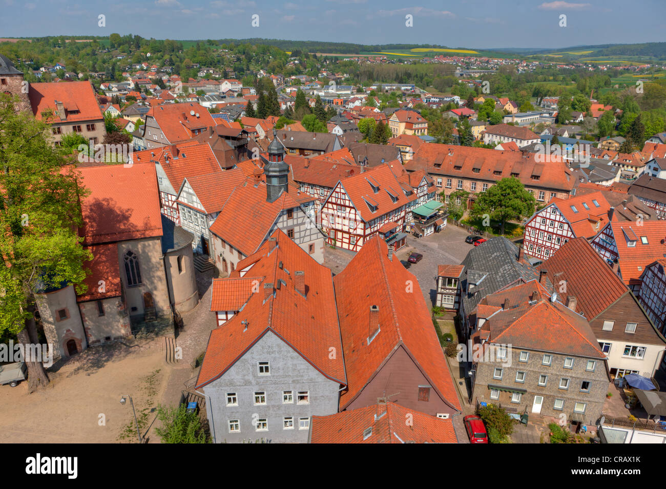 View from Hinterburg Castle over the historic town centre of Schlitz ...