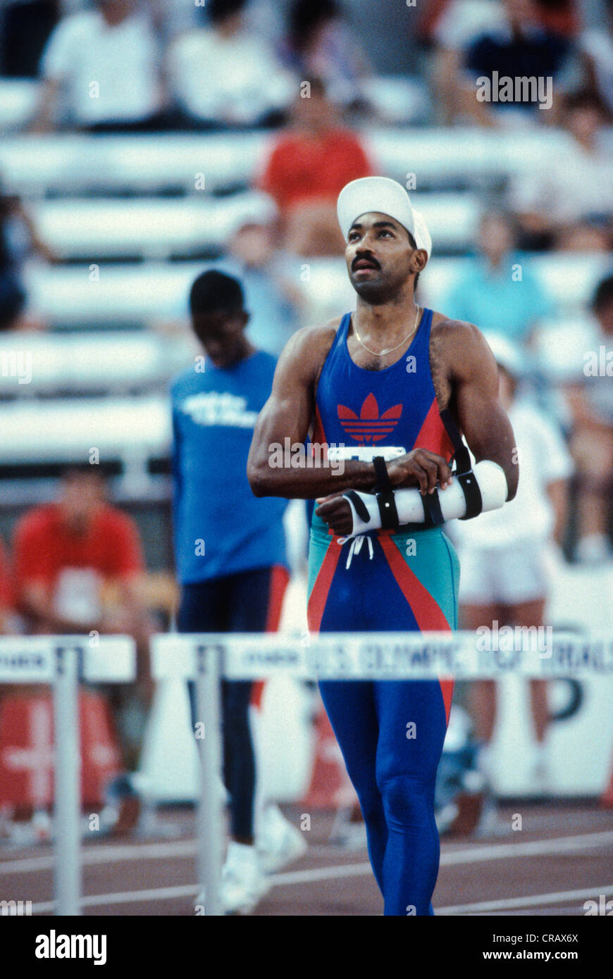 Greg Foster competing at the 1988 US Olympic track and Field Trials ...