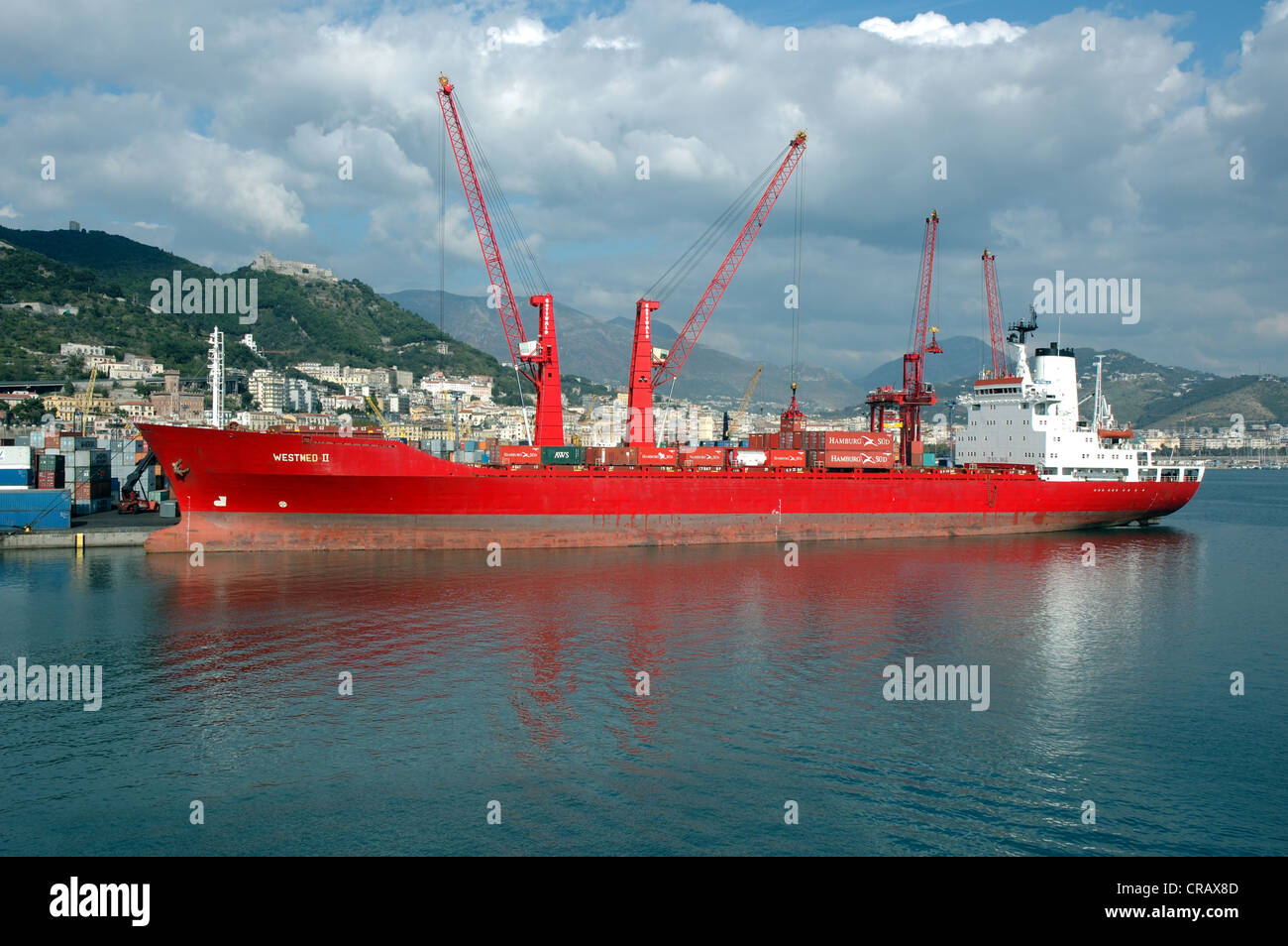 Red container ship Westmed II in Salerno harbour, Italy Stock Photo - Alamy
