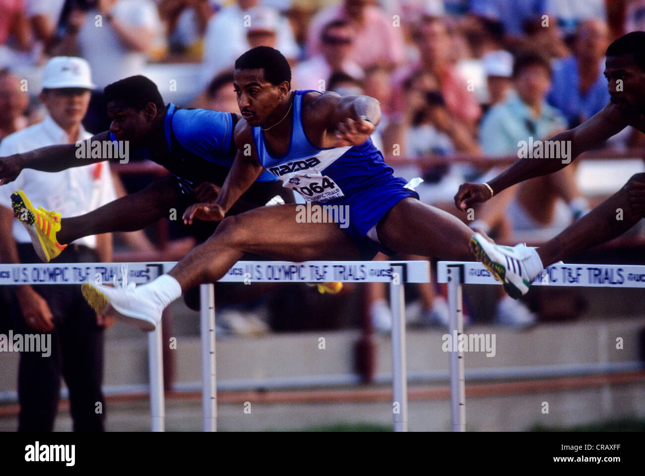 Renaldo Nehemiah (USA) competing in the hurdles at the 1988 US Olympic ...
