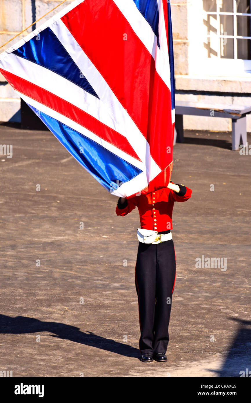 Fort Henry Kingston Ontario Canada, lowering the flag at sunset Stock ...