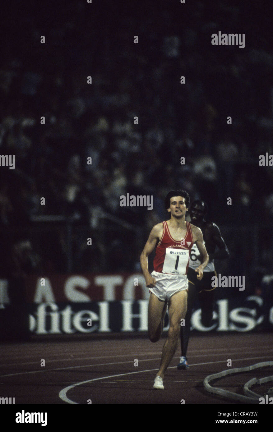 Seb Coe breaking the world record in the mile in 3:47.33 in the 1981 ...
