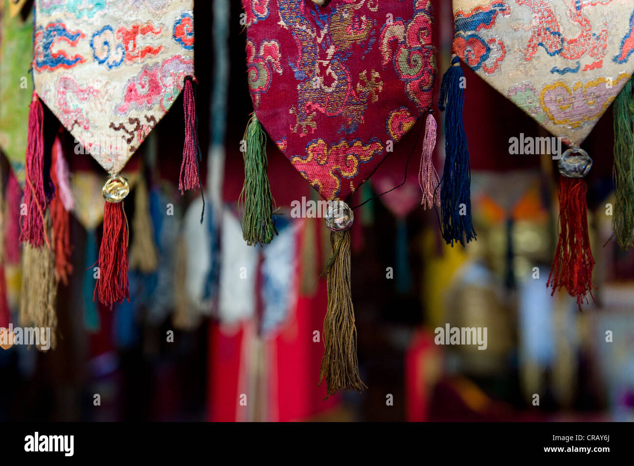 Tibetan fabrics at Galden Namgyal Lhatse monastery, the largest ...