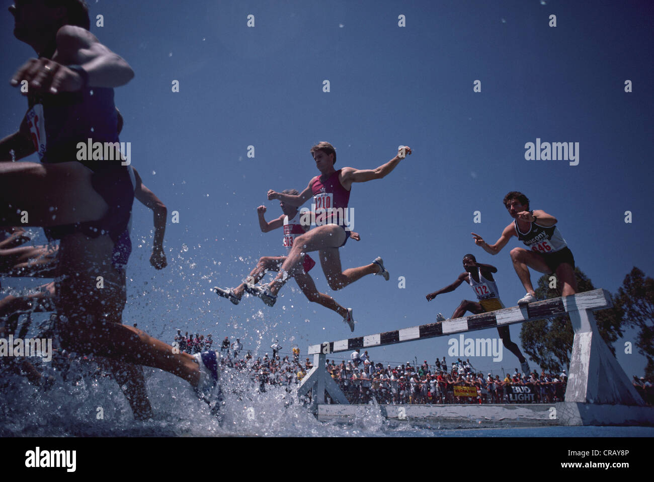 Steeplechase action at the 1984 US Track and Field National ...