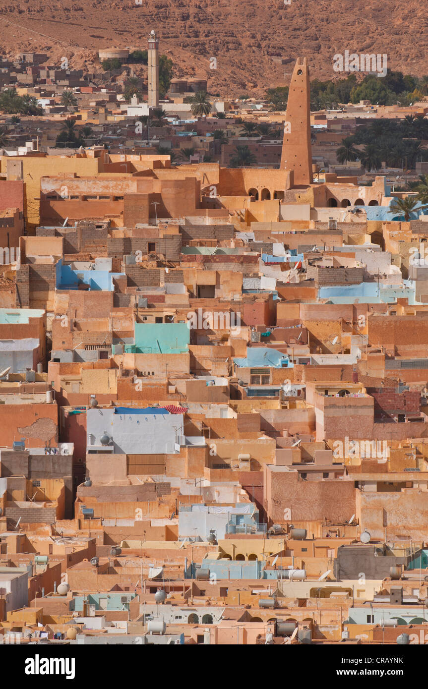 View over the villages of the Unesco World Heritage Site M'zab, Algeria ...