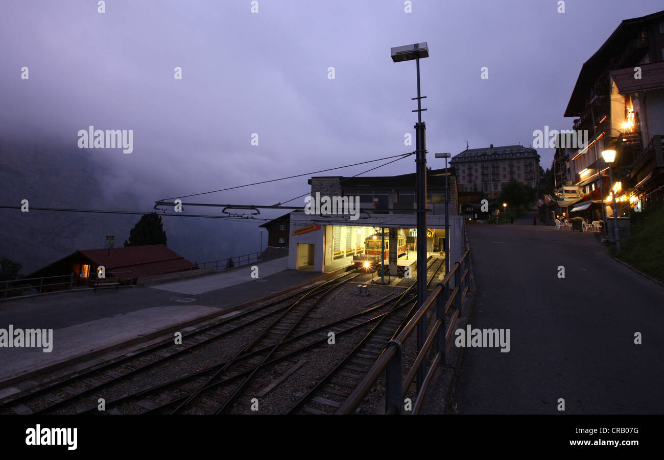 Murren mountain railway station and the Bernese Alps, Switzerland Stock ...