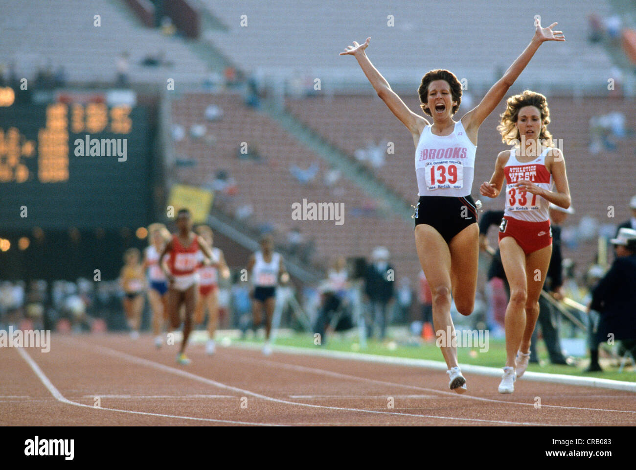 Ruth Wysocki defeats Mary Decker in the 1500 meter final at the 1984 US ...