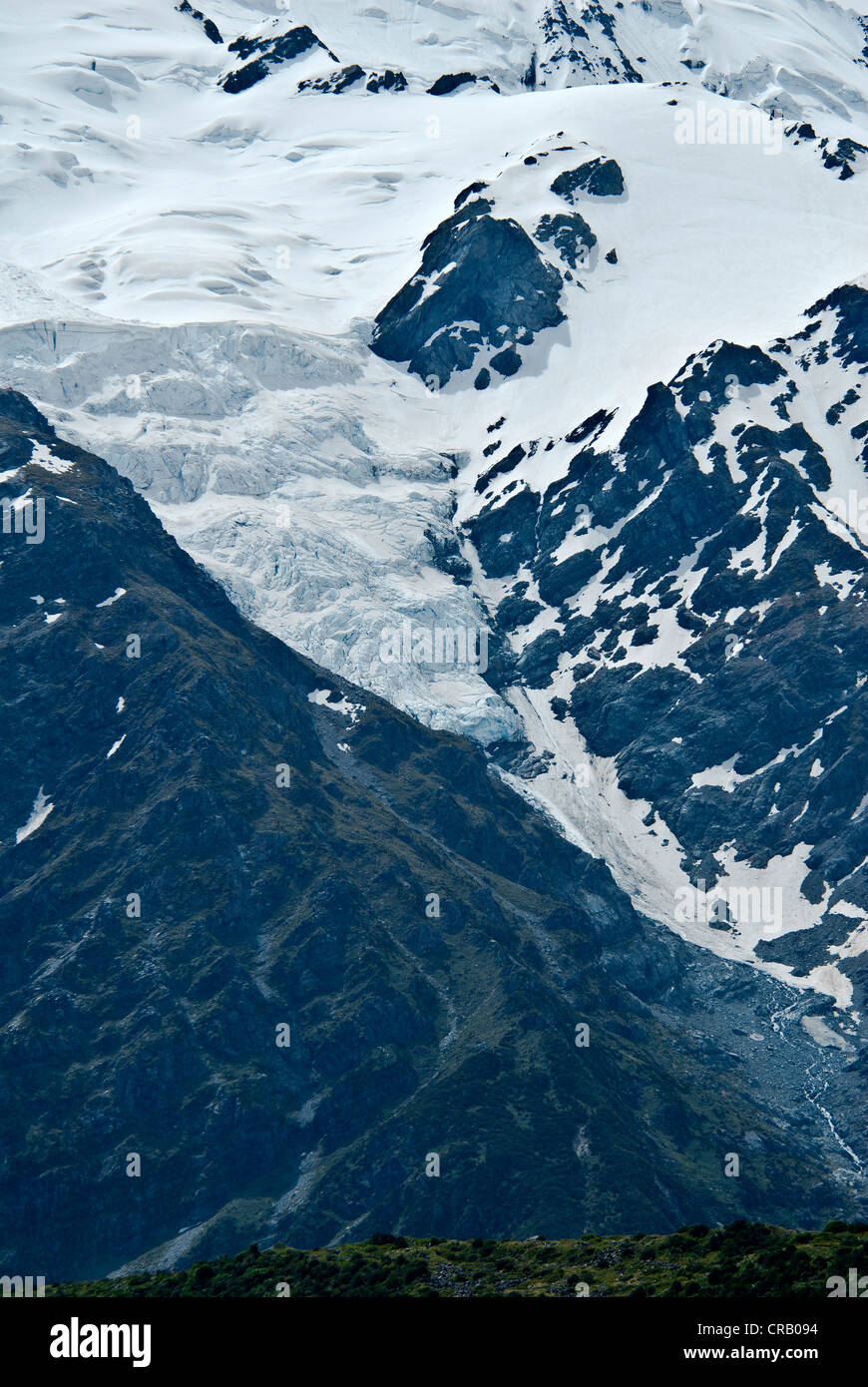 Mt Cook Range Southern Alps rocky outcrops and a glacier Stock Photo ...