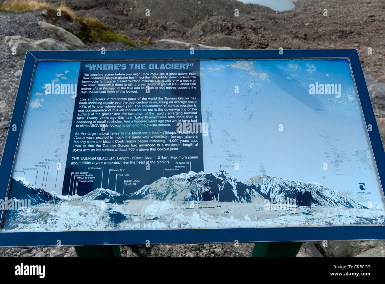 information sign identifying mountain names Southern Alps Tasman ...