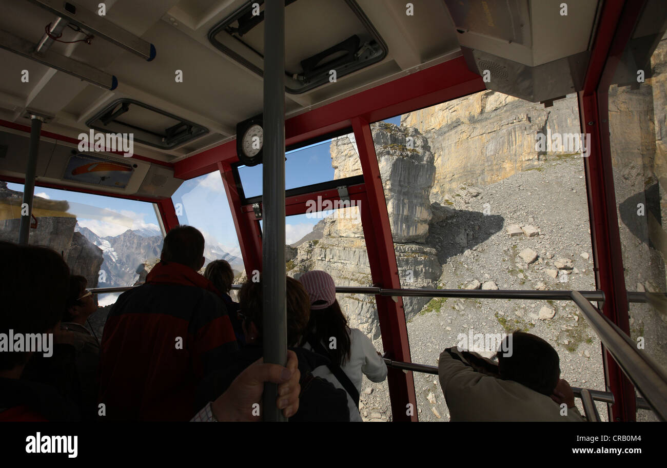 The Piz Gloria is reached by the Schilthorn Cable Car near Murren ...