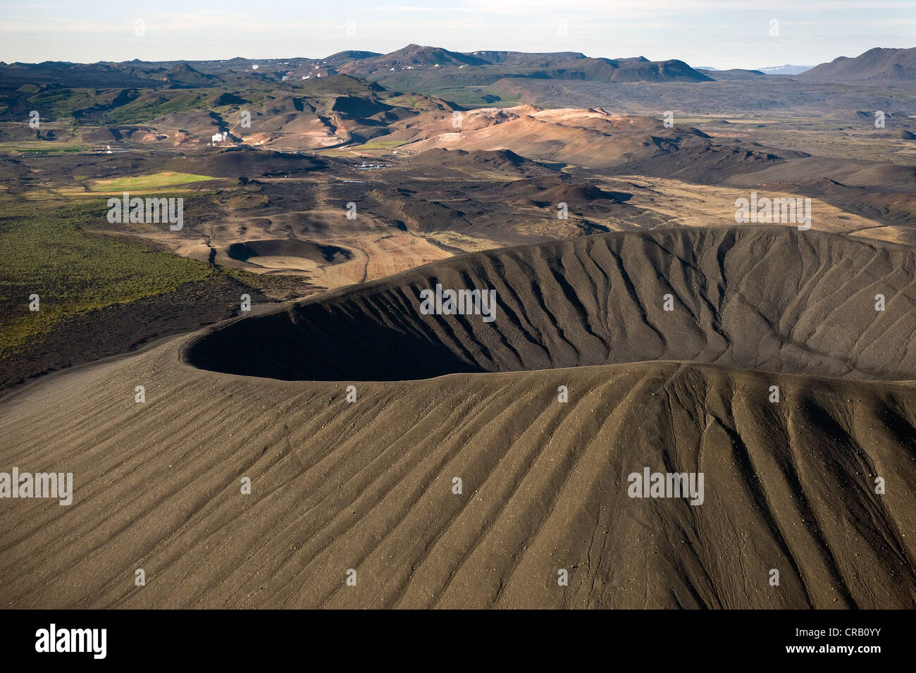 Aerial view, Hverfjall crater at Lake Myvatn, North Iceland, Iceland ...