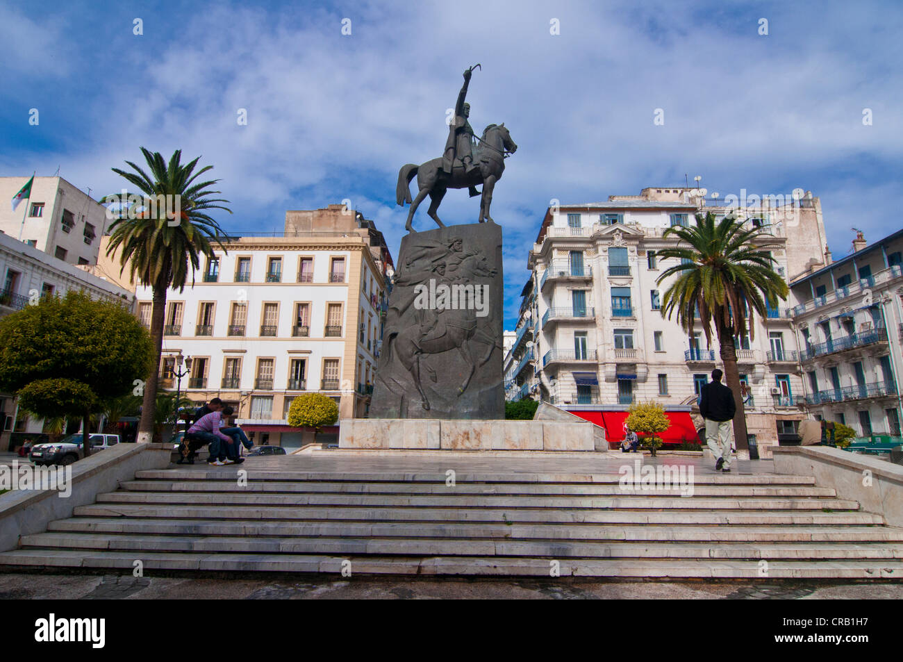 Square and statue of Abdel Kader in Algiers, Algeria, Africa Stock ...
