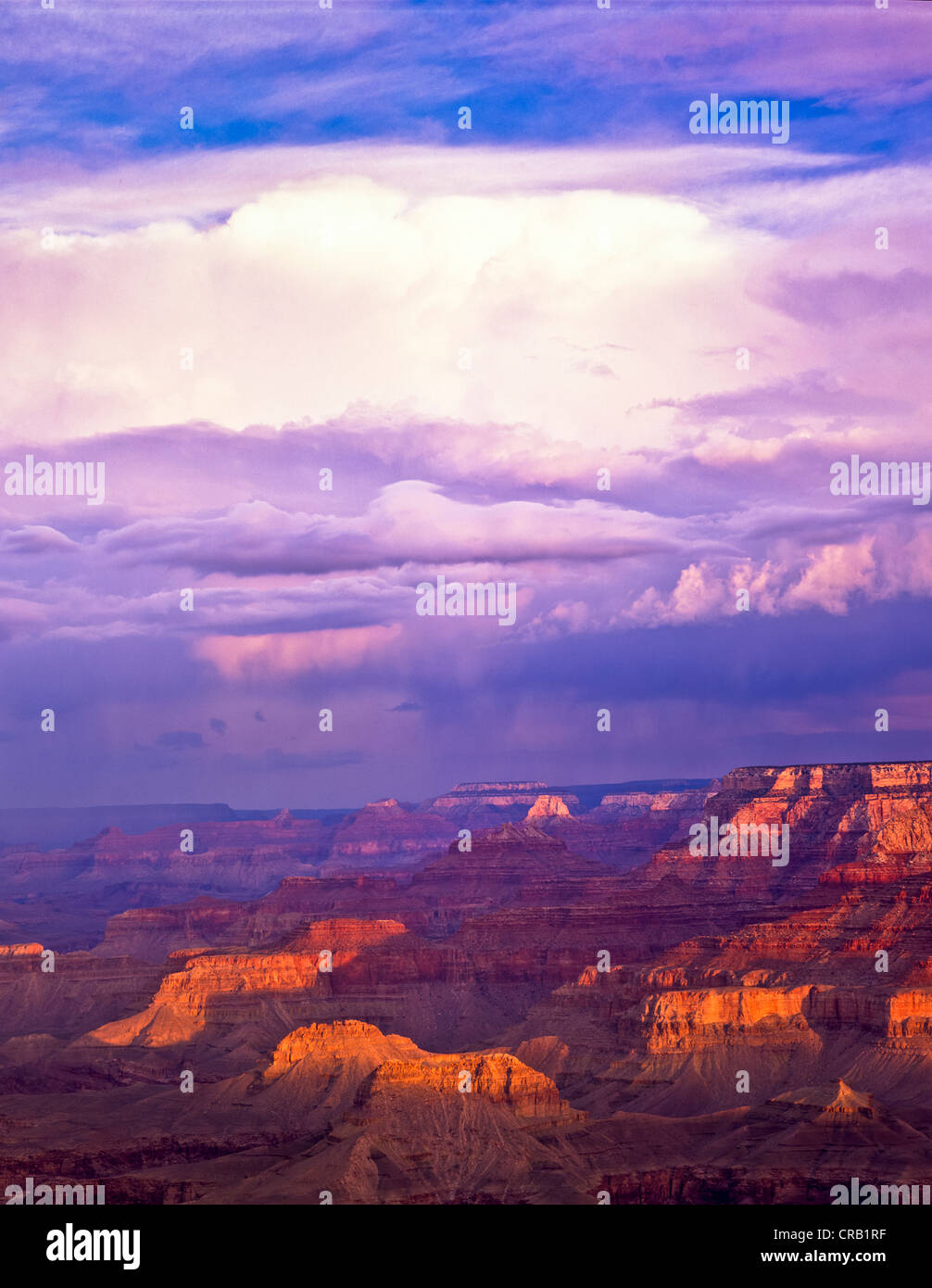 Sunset light across the Grand Canyon from Lipan Point at the South Rim ...