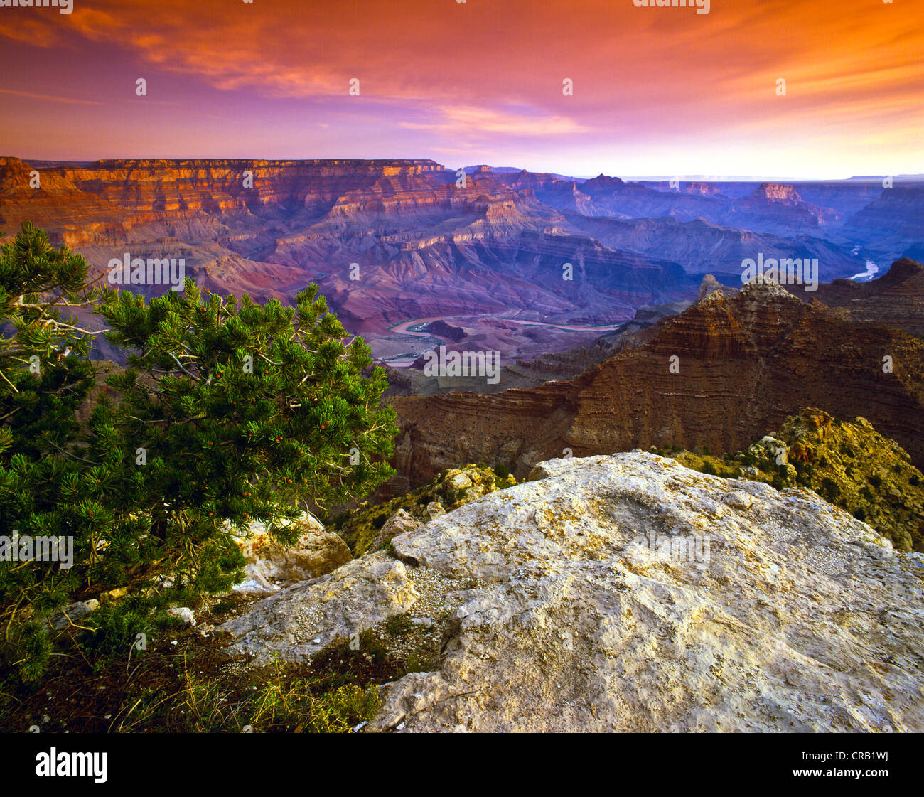 Sunset light across the Grand Canyon from Lipan Point at the South Rim ...