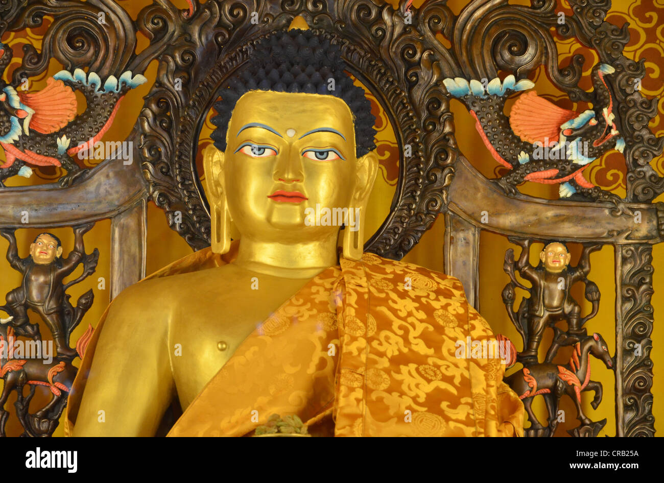 Tibetan Buddhism, illuminated Buddha figure, Reting Monastery, Mount ...