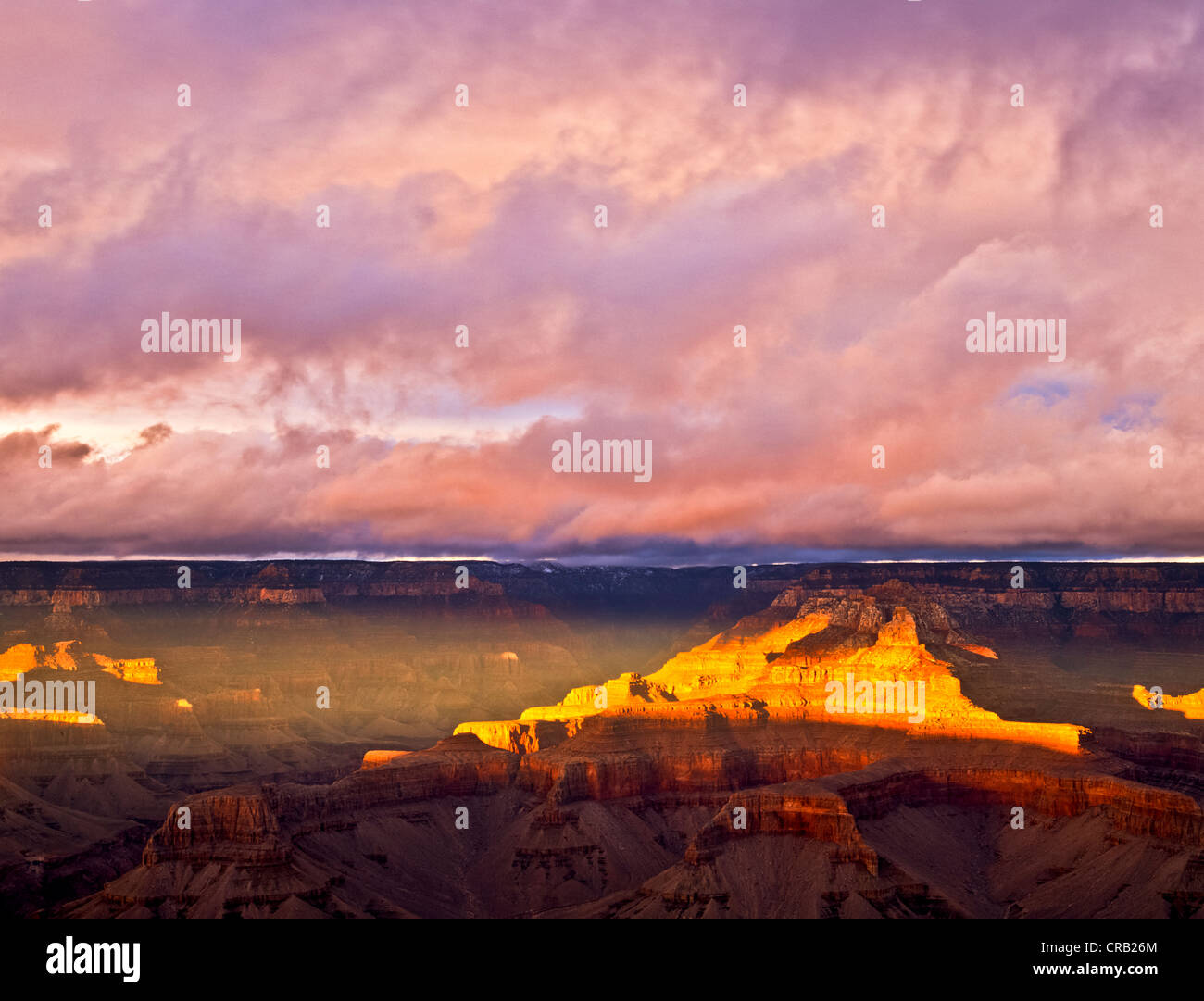 Sunset light across the Grand Canyon from Lipan Point at the South Rim ...