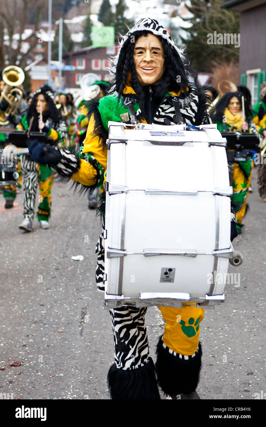 Guggenmusik group, carnival marching band, in costume for "Jamaican ...