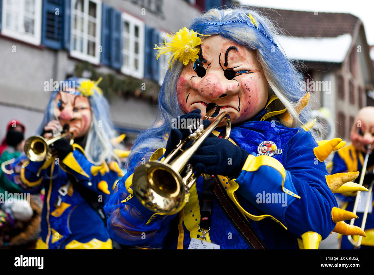 Guggenmusik group, carnival marching band, at the 35th Motteri parade ...