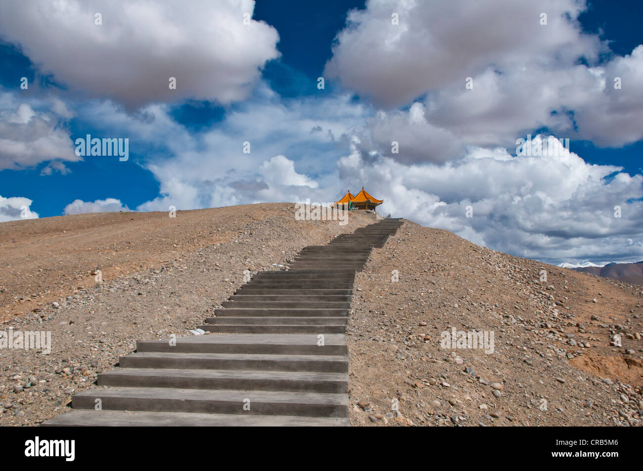Steps leading to a pavilion in the town of Ali, Shiquanhe, most western ...