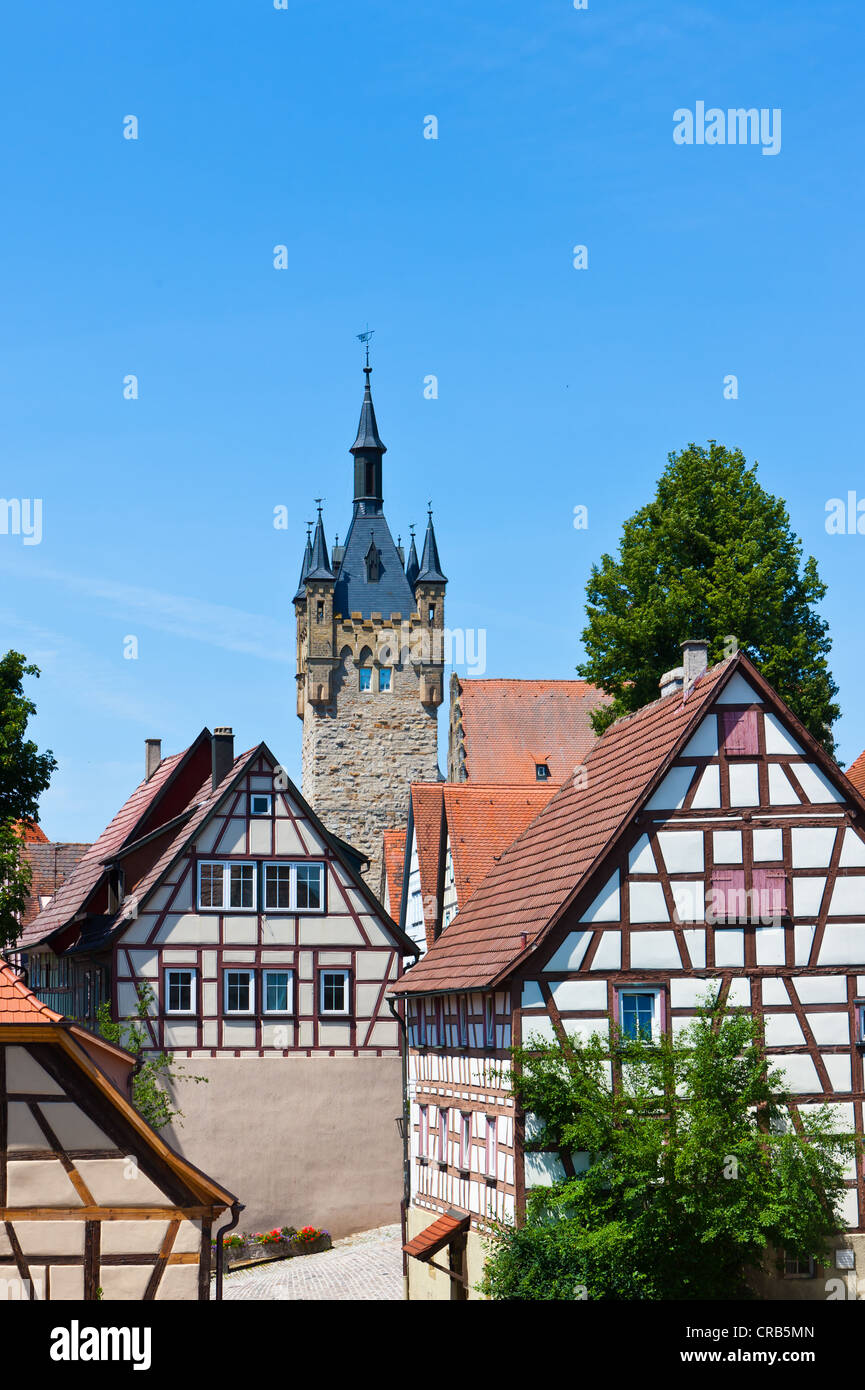 Historic town centre of Bad Wimpfen, with the Blue Tower at the rear ...