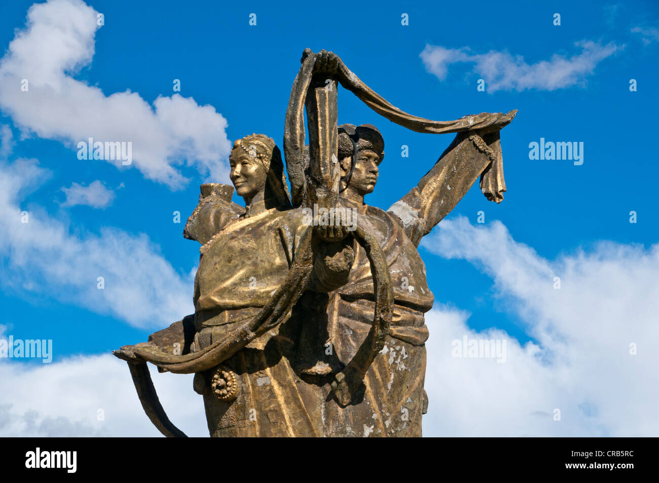 Statues in the main square of the town of Ali, Shiquanhe, most western ...