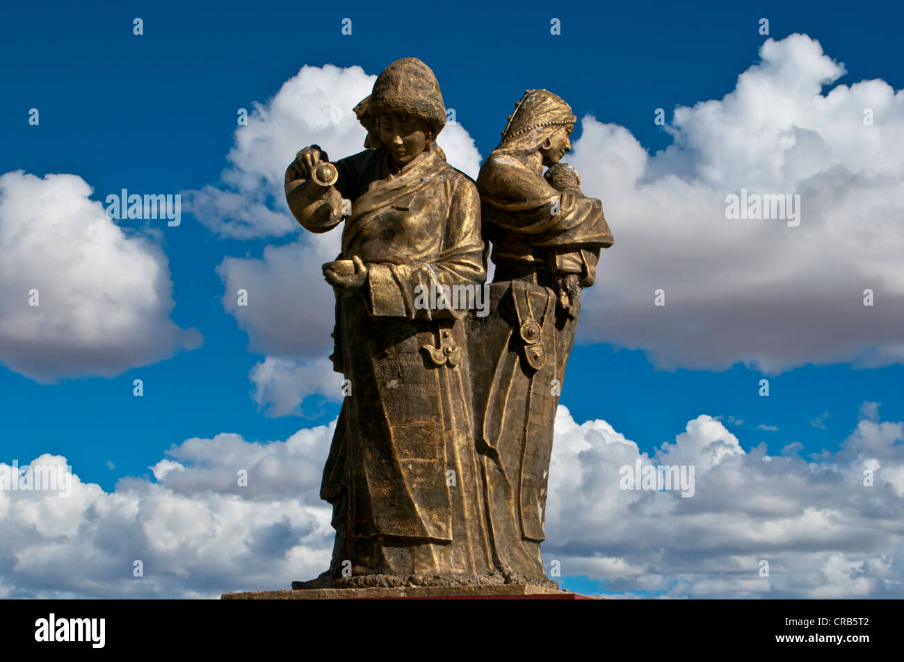 Statues in the main square of the town of Ali, Shiquanhe, most western ...