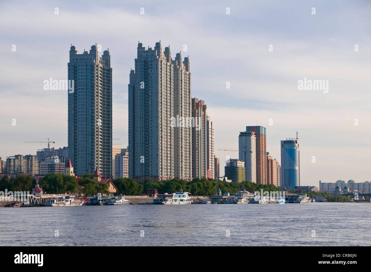 The skyline of Harbin with the Songhua River, Heilongjiang, China, Asia ...