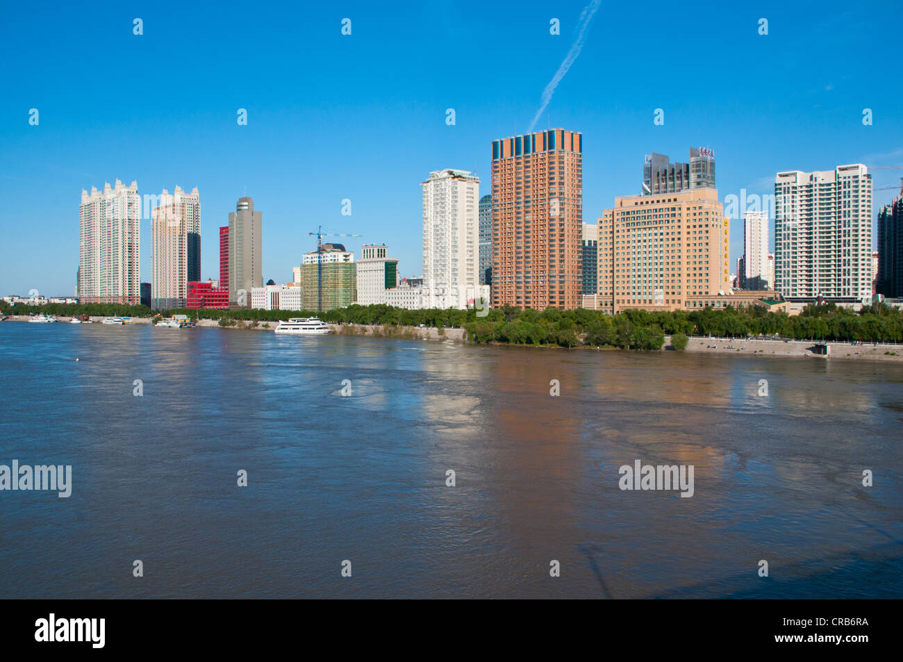 The skyline of Harbin with the Songhua River, Heilongjiang, China, Asia ...