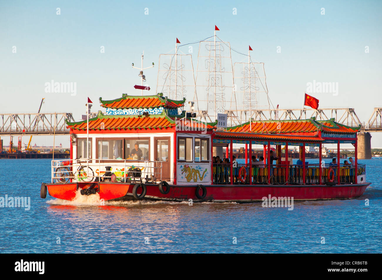 Dragon boat across the Songhua River, Harbin, Heilongjiang, China, Asia ...