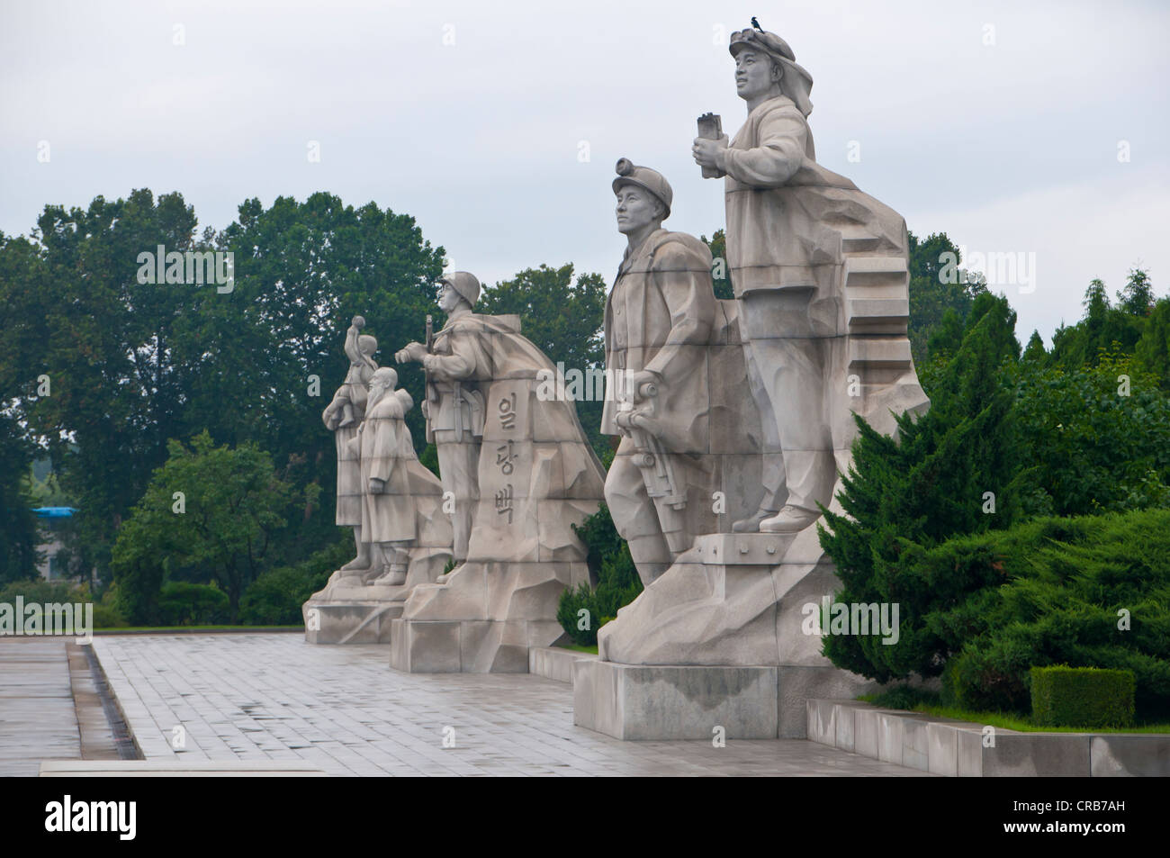Martial statues at Juche Tower, Pyongyang, North Korea, Asia Stock ...