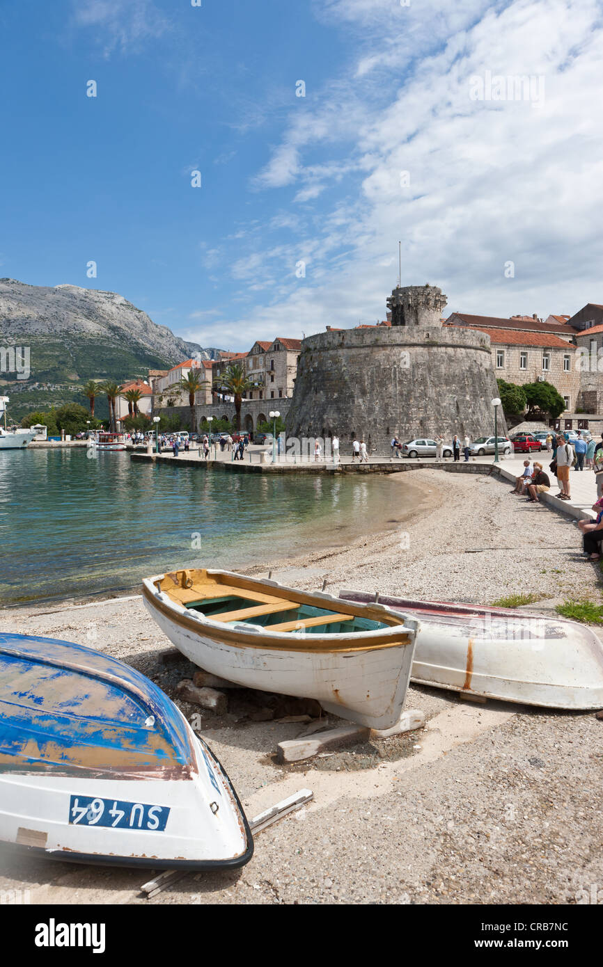 Port of Korcula with castle and city walls, central Dalmatia, Dalmatia ...