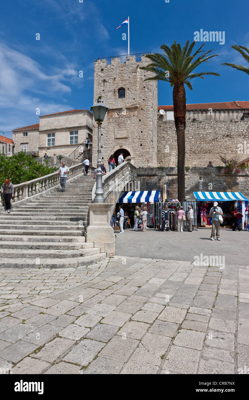 Historic centre of Korcula with castle, central Dalmatia, Dalmatia ...