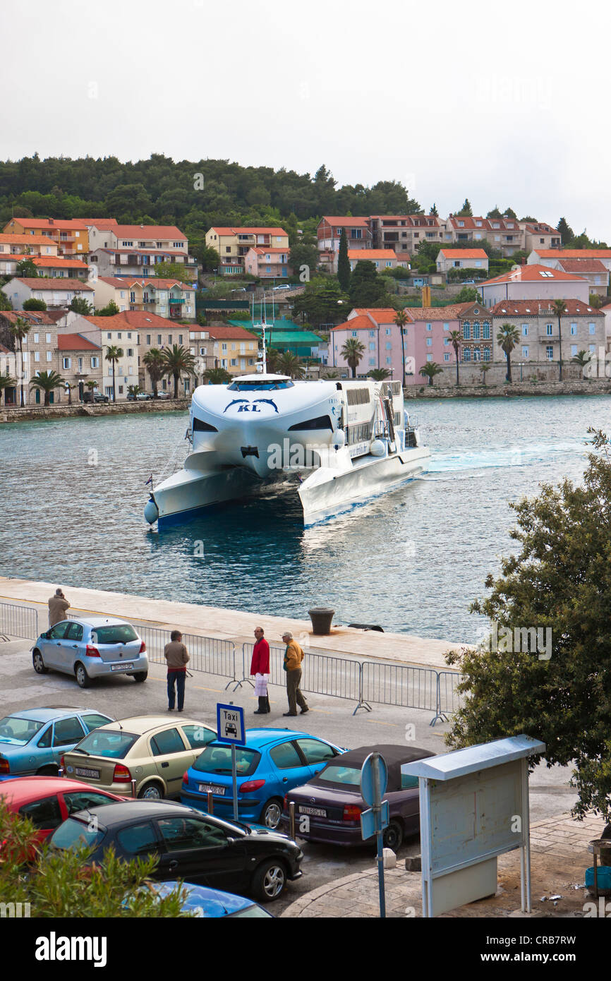 Fast ferry mooring, port of Korcula, Korcula island, central Dalmatia ...