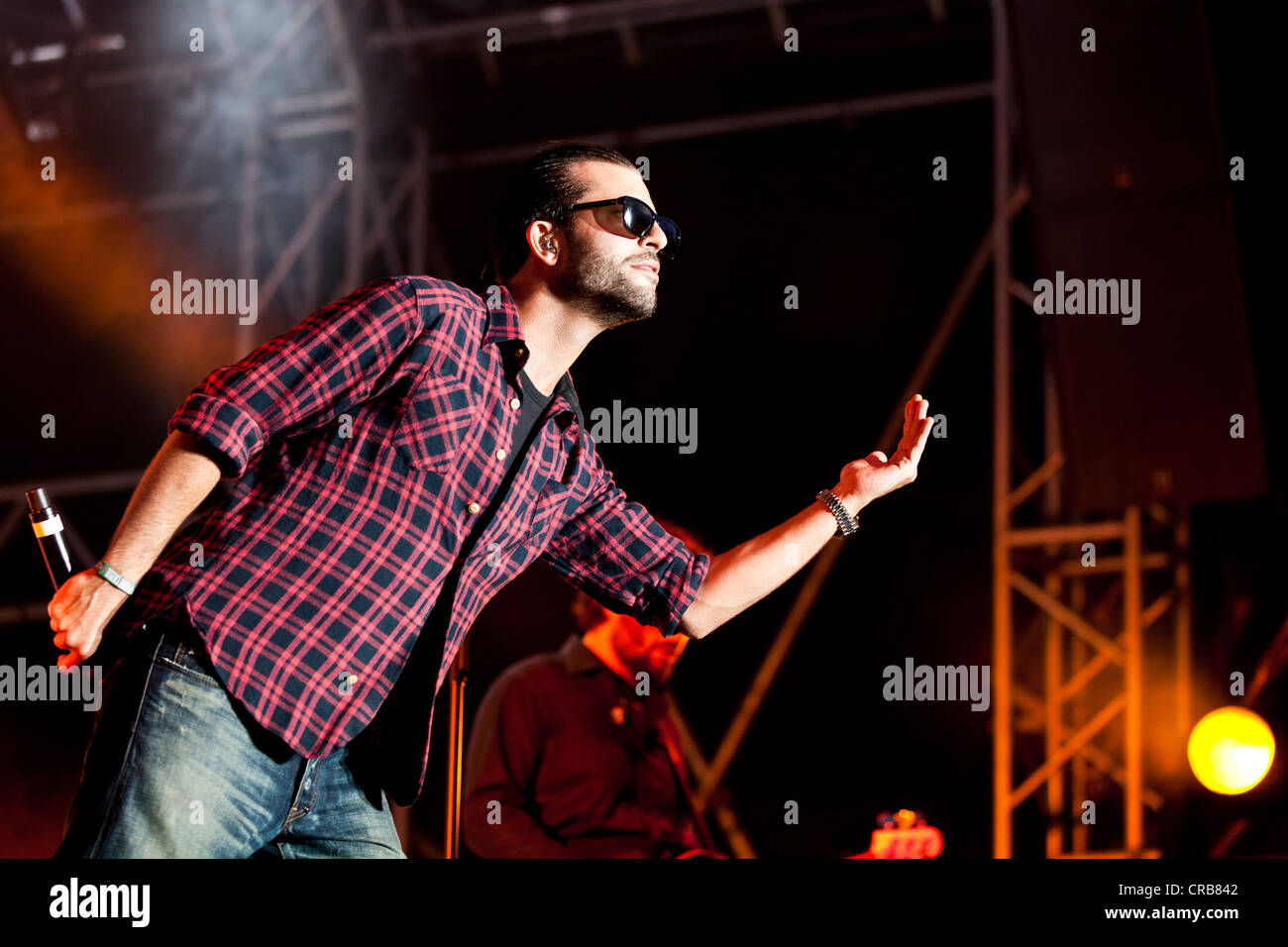 Swiss rapper Marco Bliggensdorfer aka Bligg playing live at the Heitere ...