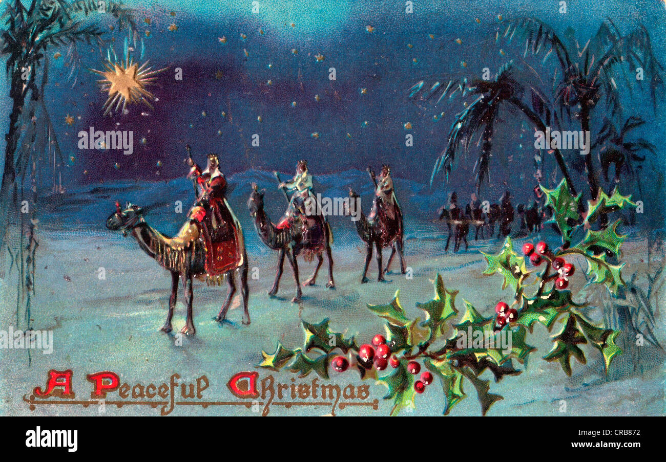 A Peaceful Christmas - vintage holiday card Stock Photo - Alamy