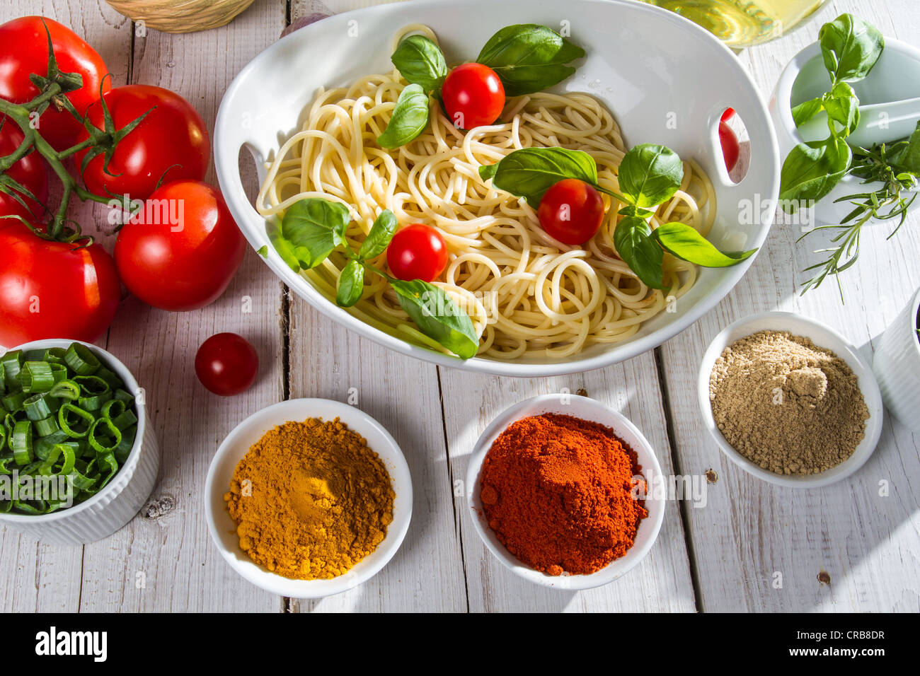 Table is ready for spaghetti Stock Photo - Alamy