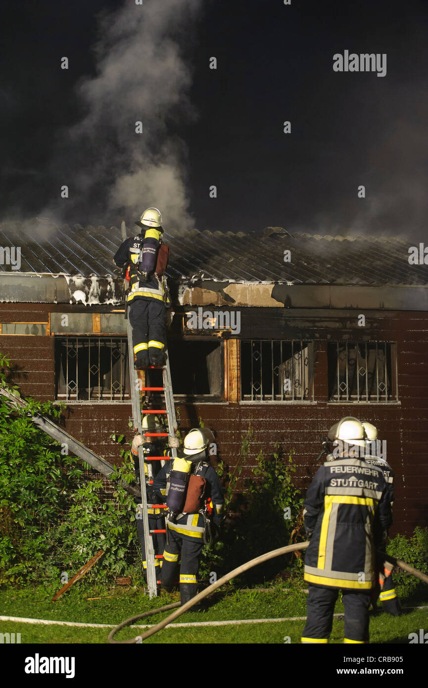 The fire department during a fire fighting operation, Stuttgart, Baden ...