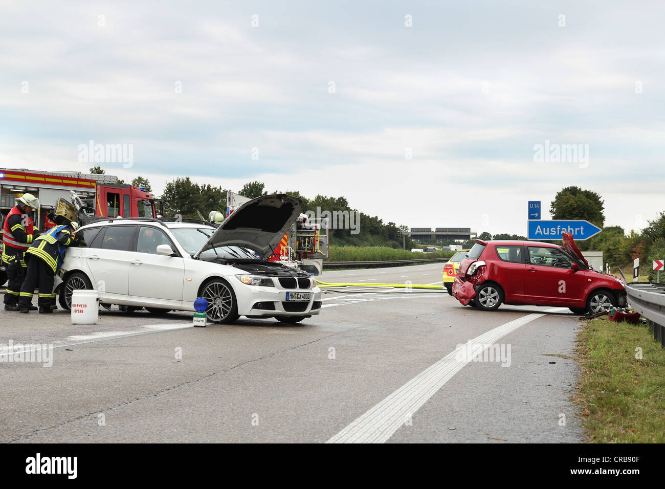 Serious road traffic accident on the Autobahn A81 motorway, two car ...