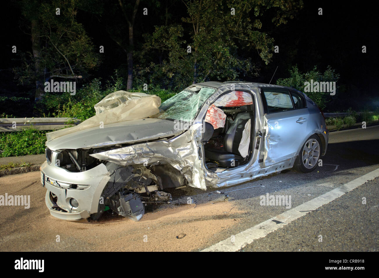 Wreck of a BMW after a half-head-on collision, Remseck, Baden ...