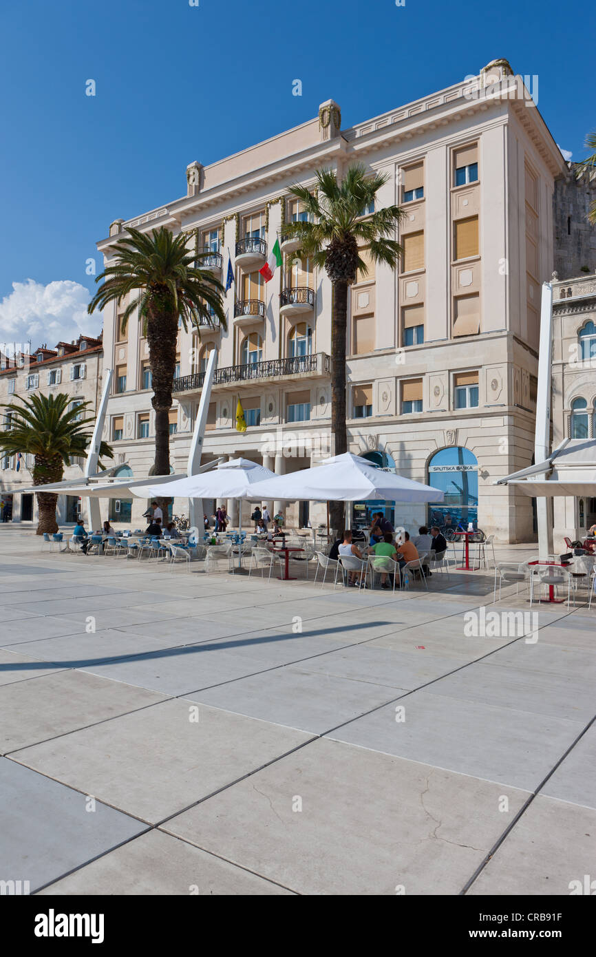 Restaurants on the waterfront at Riva promenade at the port of Split ...