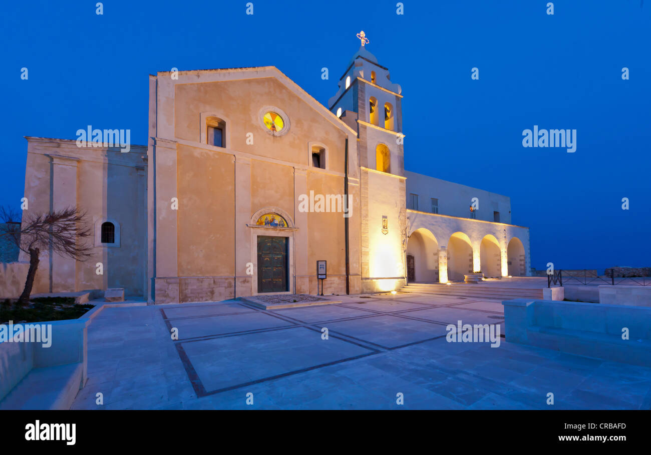 Cathedral of Vieste illuminated at dusk, Gargano, Foggia, Apulia ...
