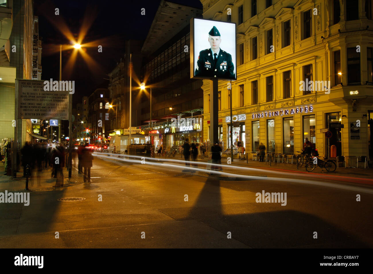 Checkpoint Charlie at night, Berlin, Germany, Europe Stock Photo - Alamy